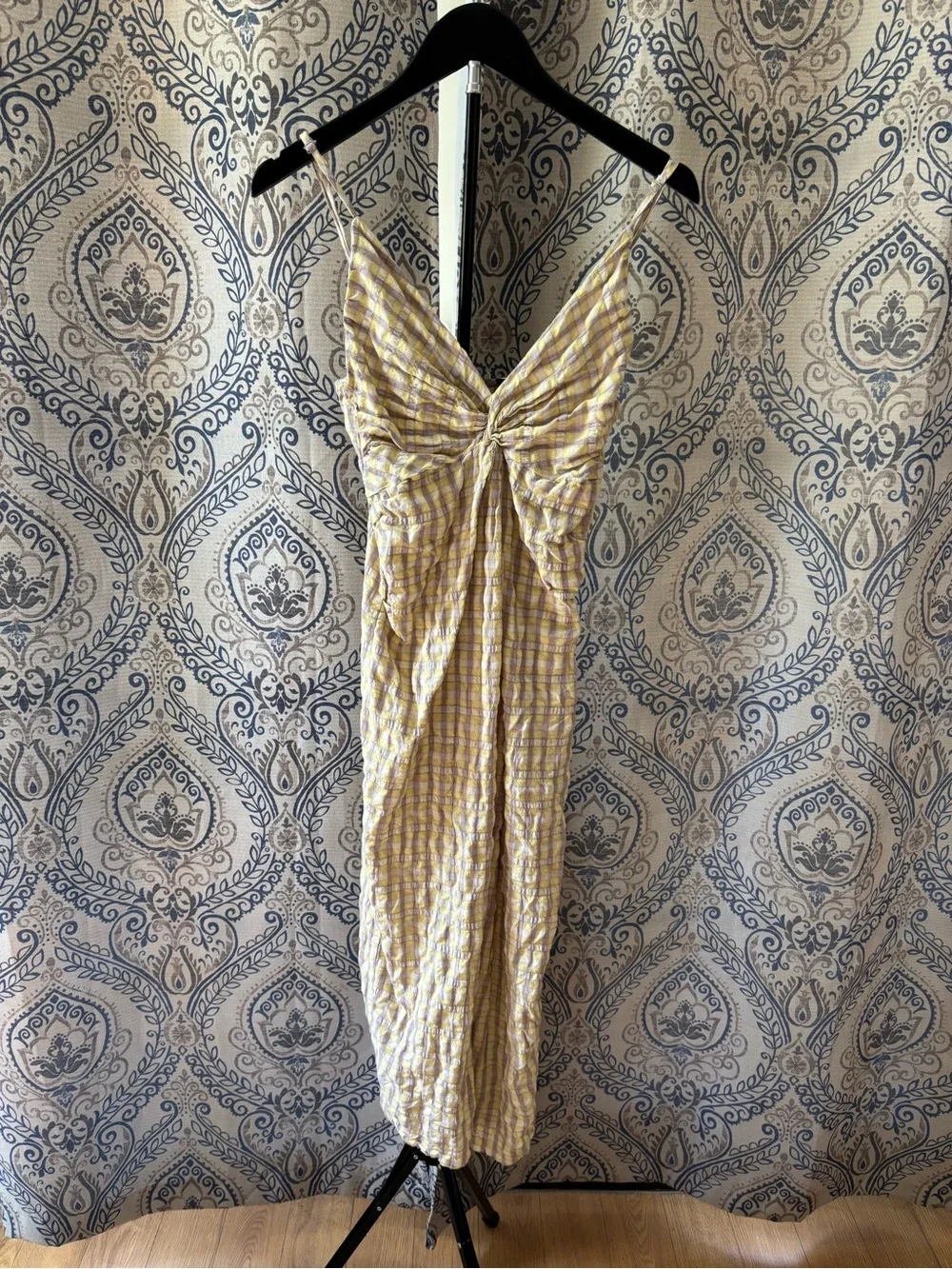 Zara | Dresses | Zara Yellow Check Knotfront Midi Dress | Poshmark